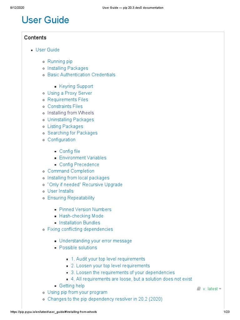 User Guide Pip 20 3 Dev0 Documentation Pdf Command Line Interface Software Testing