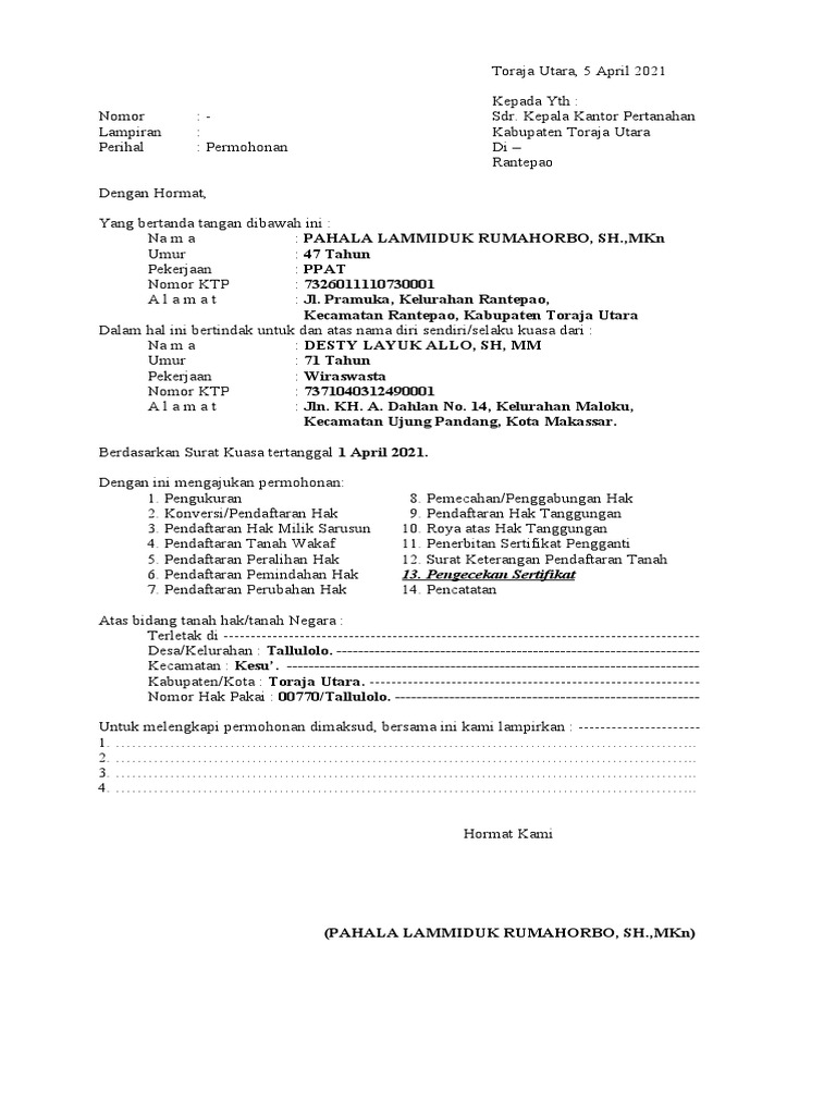 Permohonan Pengecekan Dan ZNT | PDF