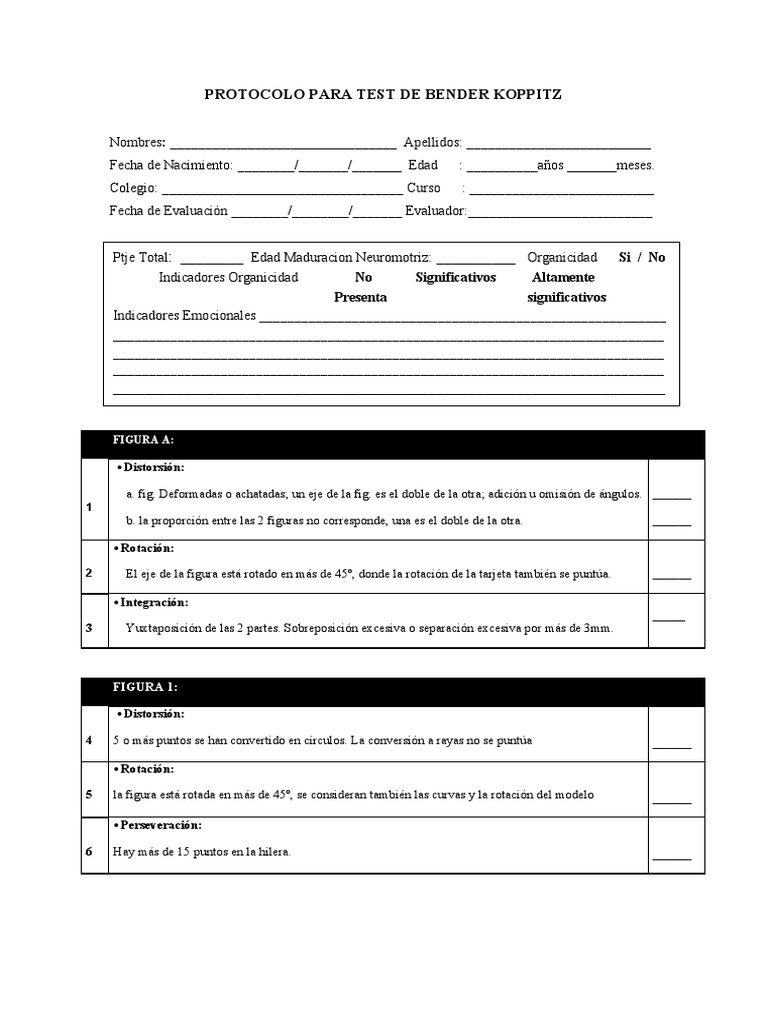 Protocolo Bender Koppitz | PDF | Rotación | Espacio