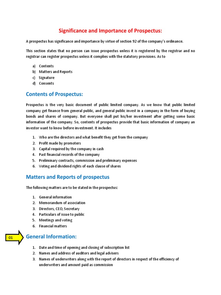 Significance and Importance of Prospectus | PDF | Prospectus (Finance ...