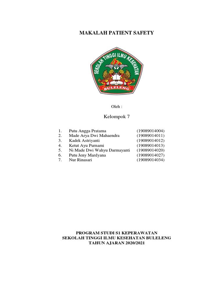 Makalah Kelompok 7 Patient Safety | PDF Makalah Kelompok 7 Patient Safety | PDF