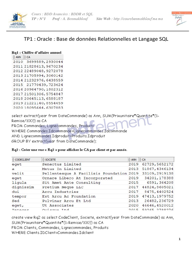 TP1 Correction | PDF | SQL | Modèle de données