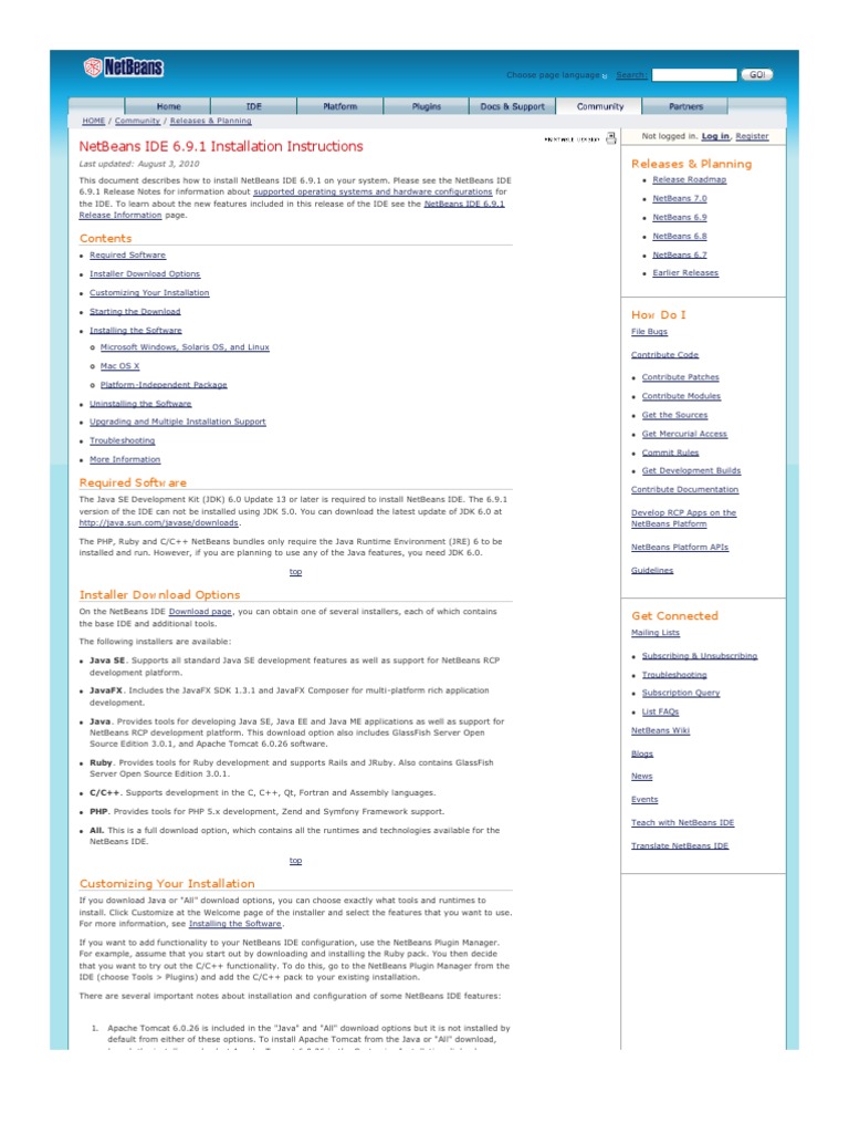 Netbeans Ide 6.9.1 Installation Instructions: Log in | PDF | Net Beans | Applications & Software