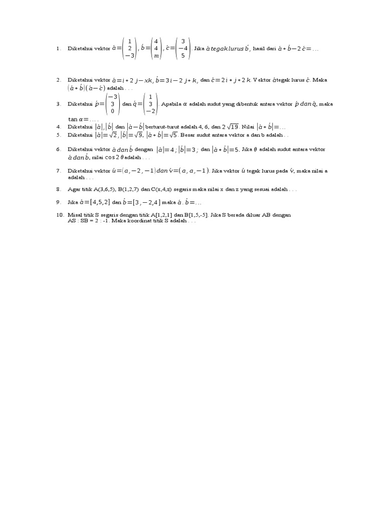 Soal Vektor dan Operasi Matematika | PDF