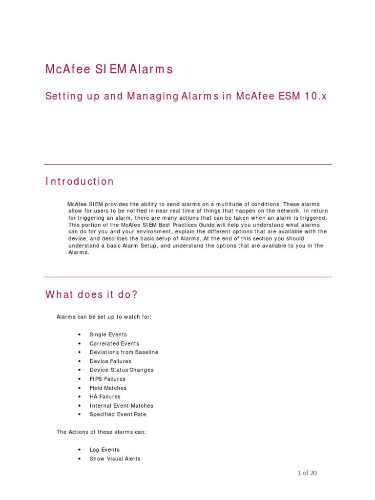 McAfee SIEM ESM10 Best Practices For Alarms | PDF