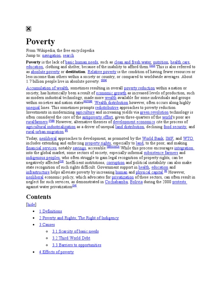 Poverty: Poverty Is The Lack of | PDF | Poverty Reduction | Poverty