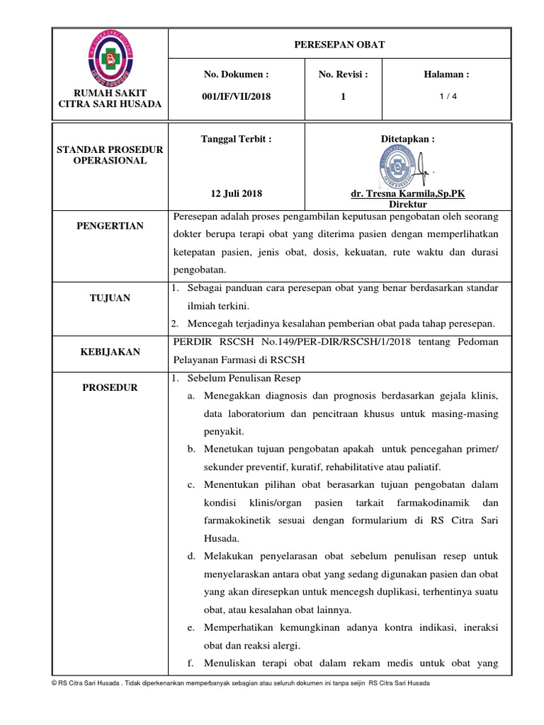 Spo-001 Peresepan Obat | PDF