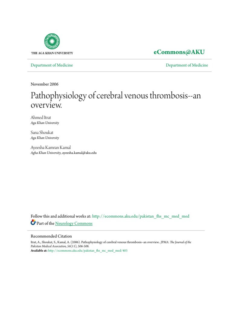 Pathophysiology Of Cerebral Venous Thrombosis An Overview Pdf