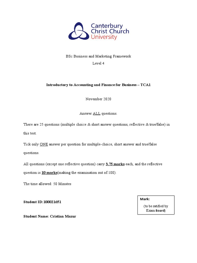 TCA 1 Questions AC | PDF | Debits And Credits | Depreciation