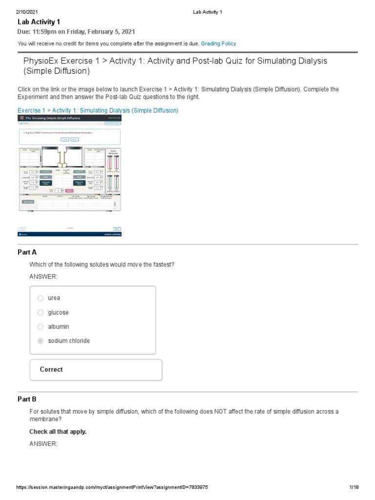 Physioex Exercise 1 Activity 1: Activity and Post-Lab Quiz For ...