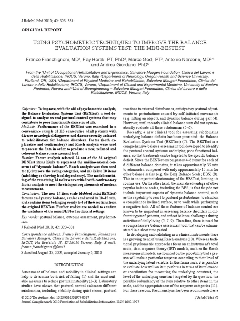 Mini Bestest | PDF | Balance (Ability) | Psychometrics