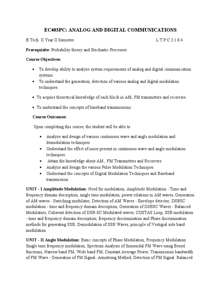 B.Tech Analog & Digital Comms | PDF | Modulation | Frequency Modulation