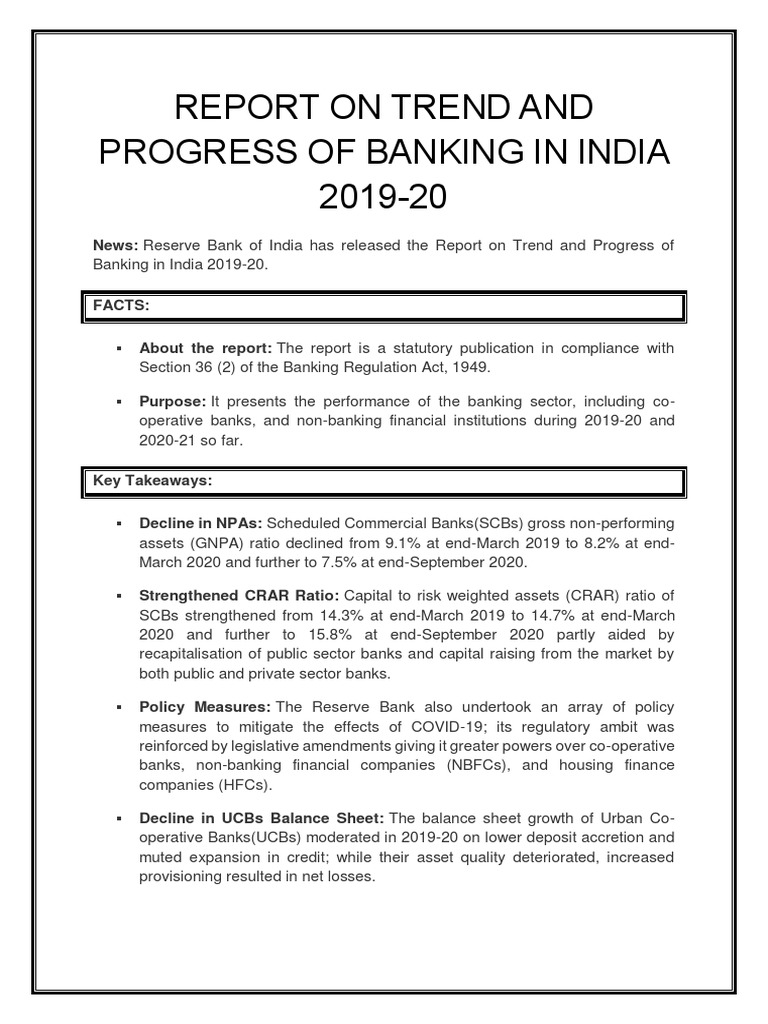 Report On Trend and Progress of Banking in India 2019 | PDF | Basel Iii ...