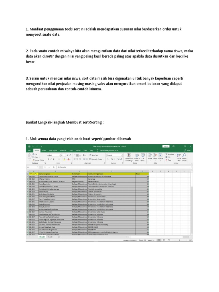 Panduan Sort dan Conditional Formatting Excel | PDF