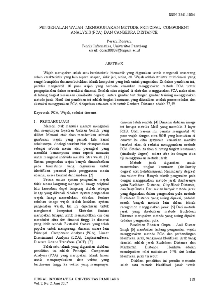 Pengenalan Wajah Menggunakan Metode Prin 9035422a | PDF