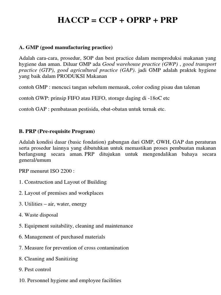 Haccp CCP + Oprp + PRP | PDF