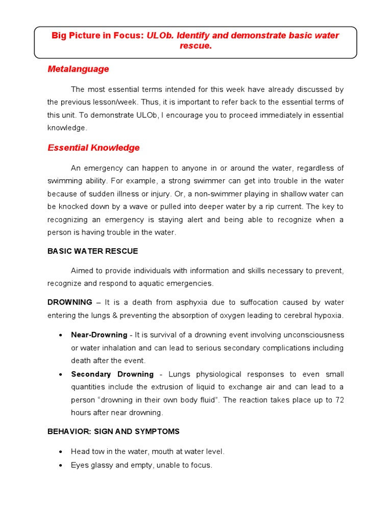 Basic Water Rescue | PDF | Swimming | Diving