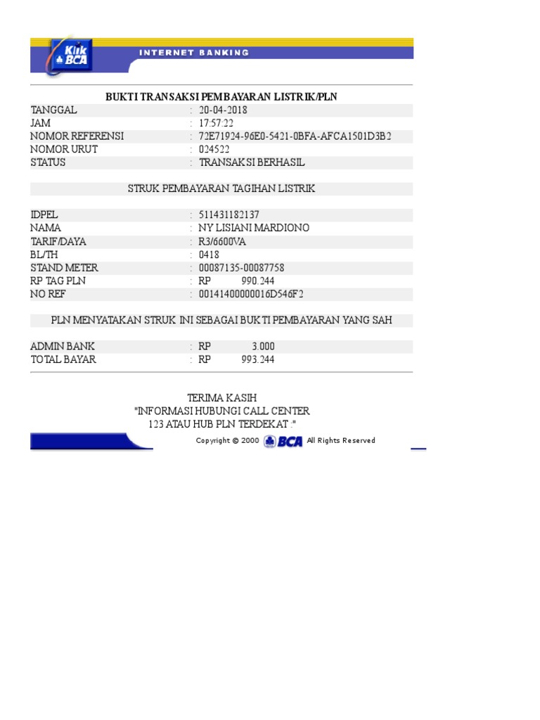 Bukti Pembayaran Listrik PLN 2018 | PDF