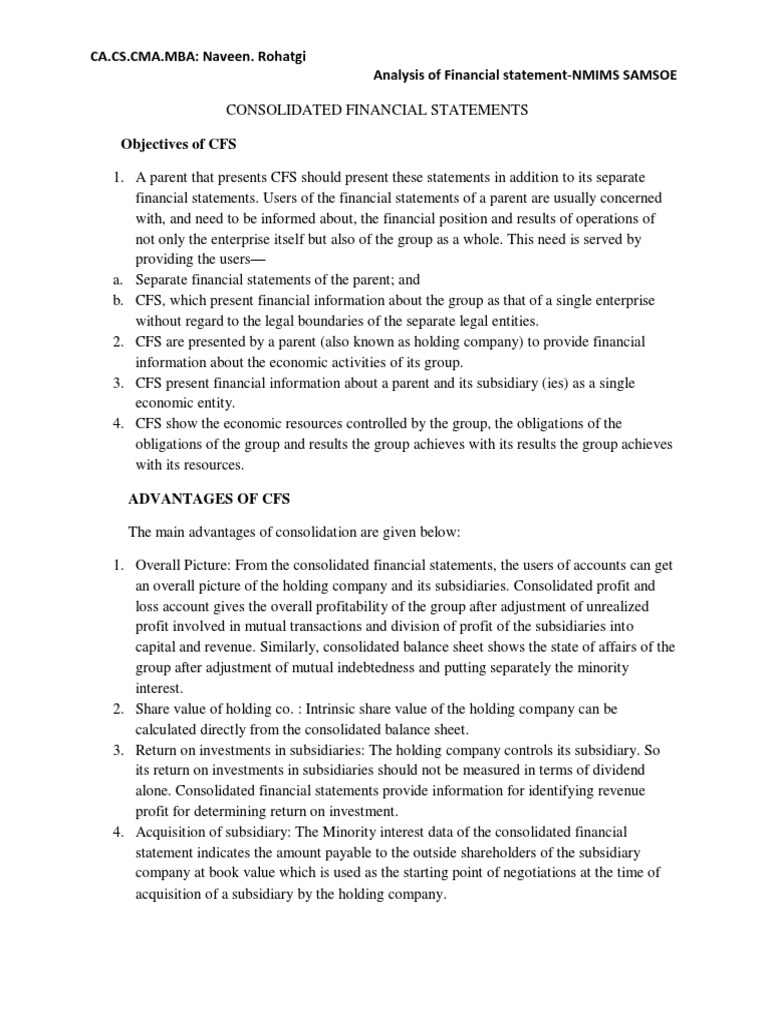 Consolidated Financial Statement | PDF | Balance Sheet | Consolidation ...