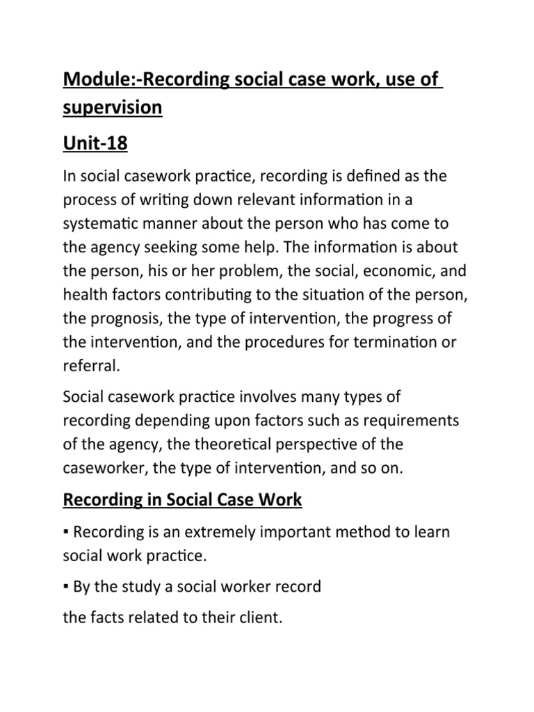 Module:-Recording Social Case Work, Use of Supervision Unit-18 | PDF ...