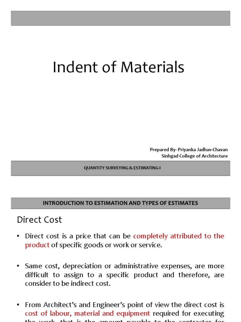 Indent of Materials - Unit 2. | PDF | Cost | Architect