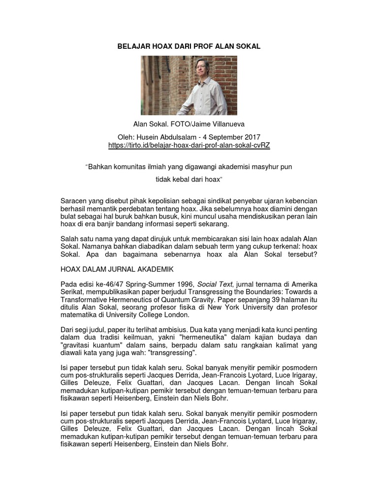 Belajar Hoax Dari Prof Alan Sokal | PDF