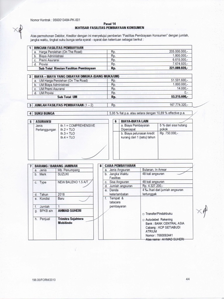 Rincian Kontrak BCA Fin 015 | PDF
