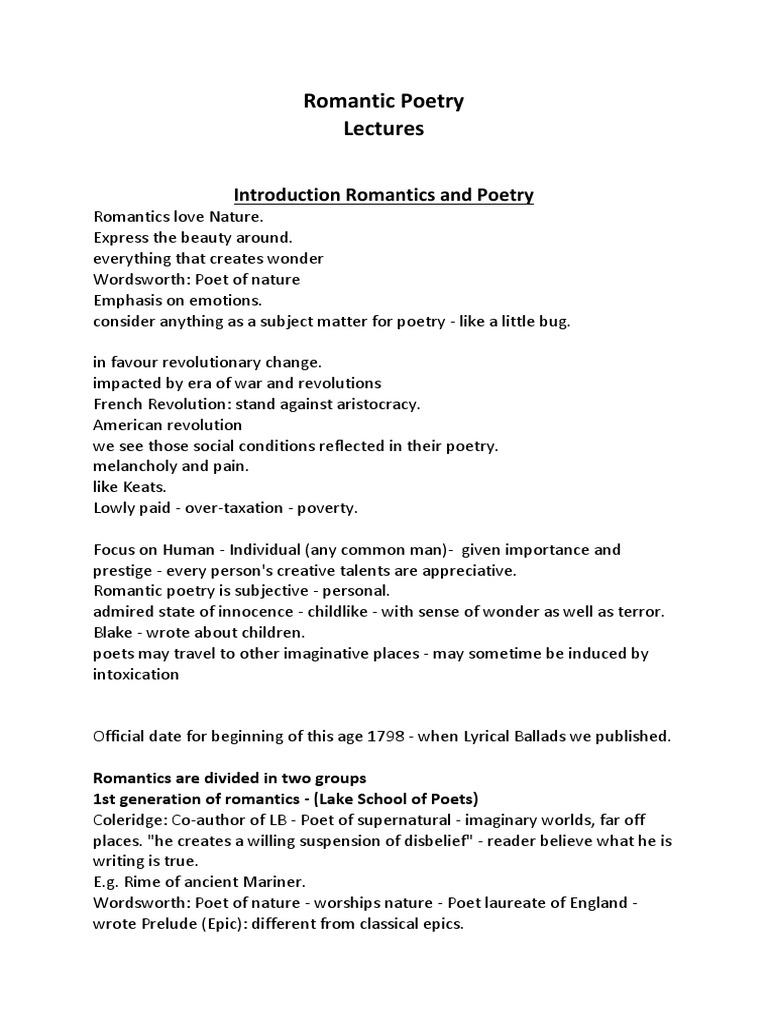 Romantic Poetry Lectures Overview | PDF | William Wordsworth | Romanticism