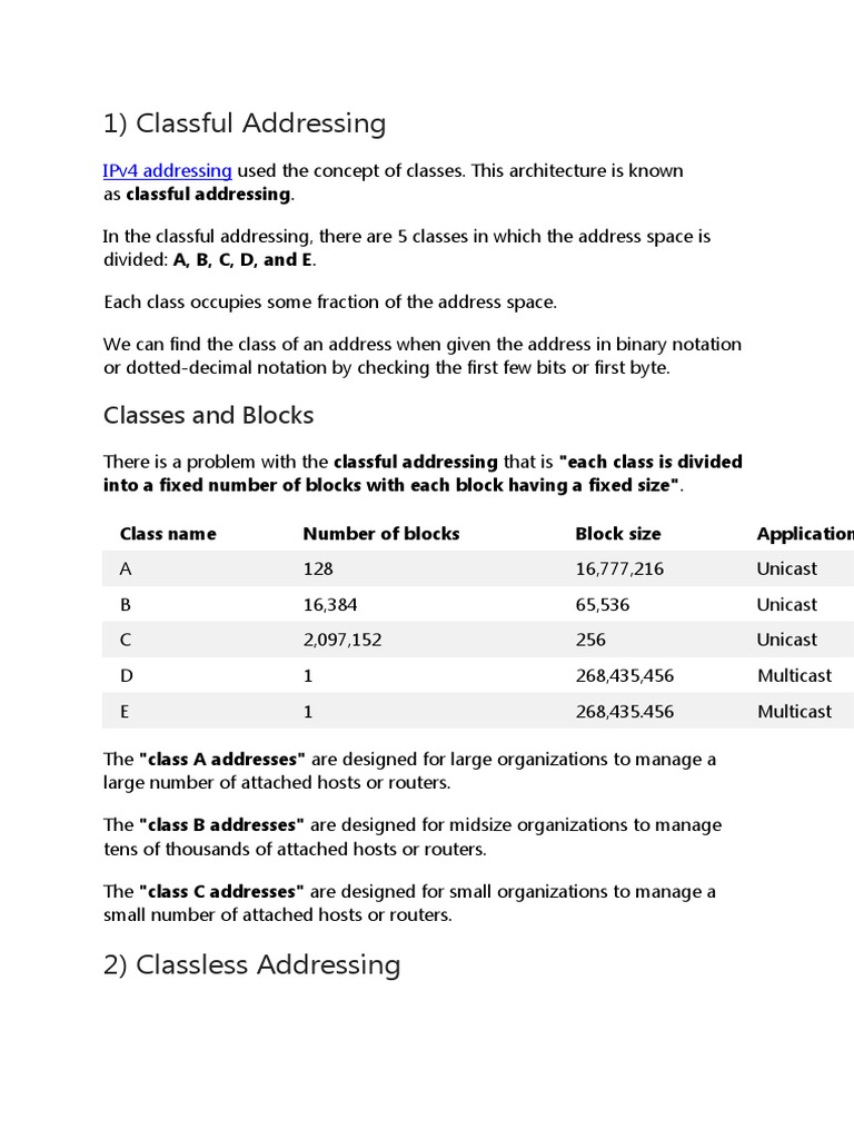 Classful Addressing | PDF | Ip Address | Data Transmission