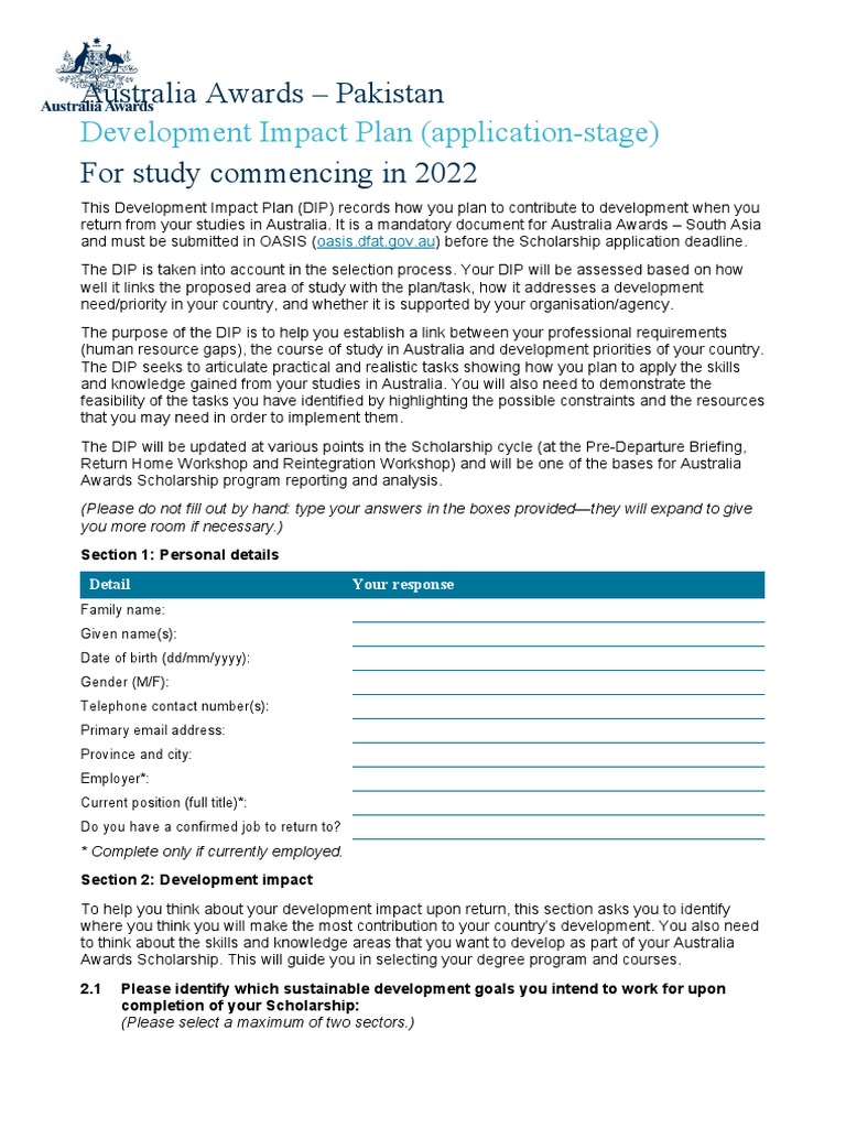 Development Impact Plan (Application-Stage) : Australia Awards ...