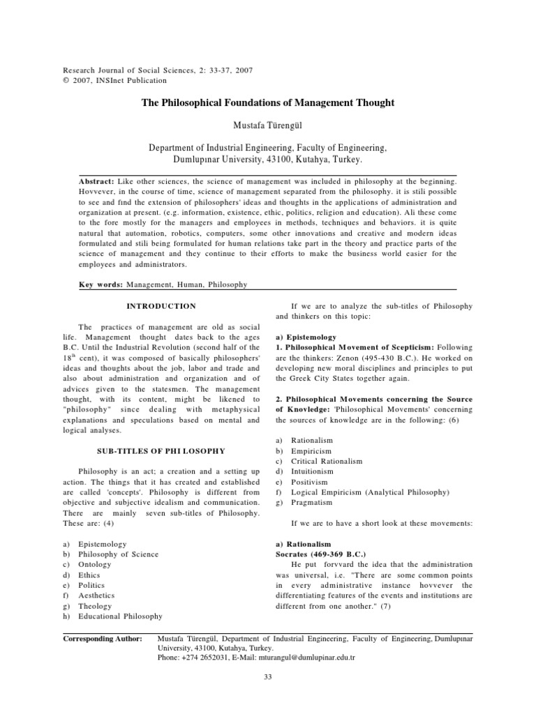 The Philosophical Foundations of Management Thought | PDF | Rationalism ...