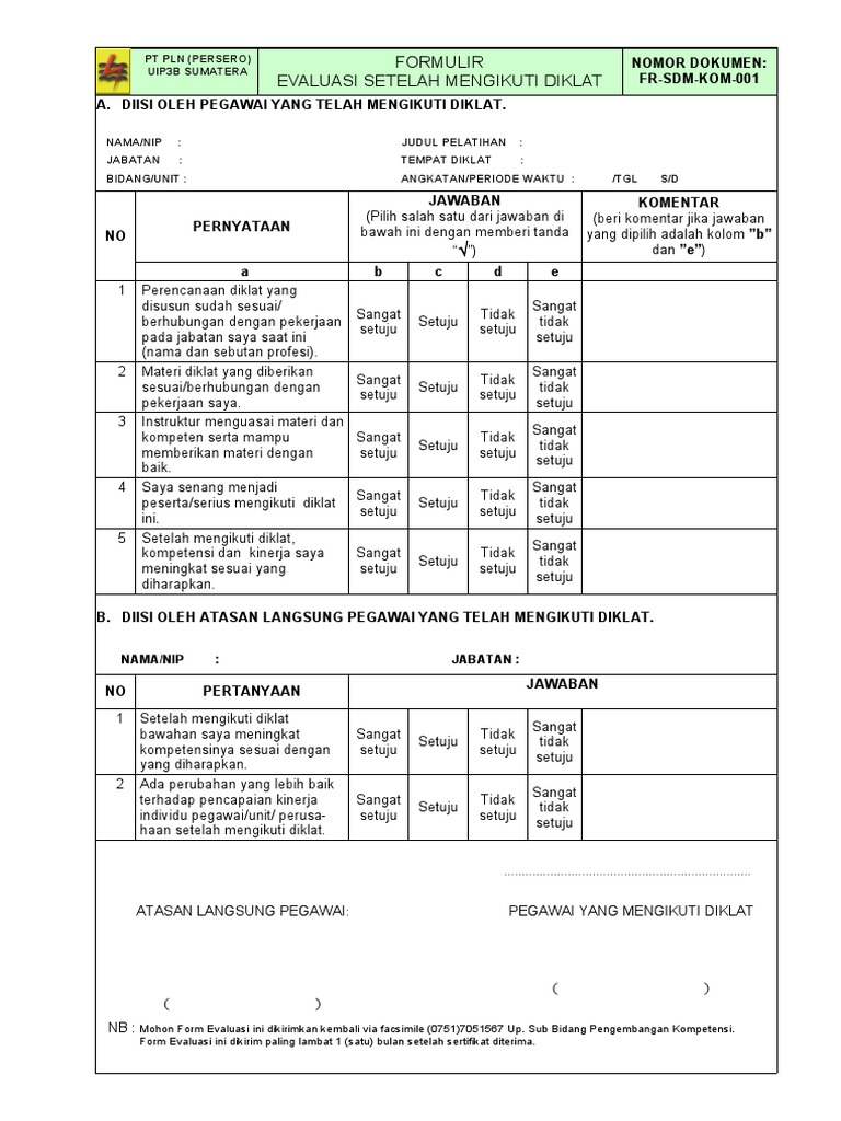 Form Evaluasi Pasca Diklat | PDF Form Evaluasi Pasca Diklat | PDF