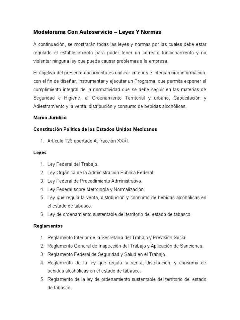 Modelorama Con Autoservicio | Descargar gratis PDF | Regulación | México