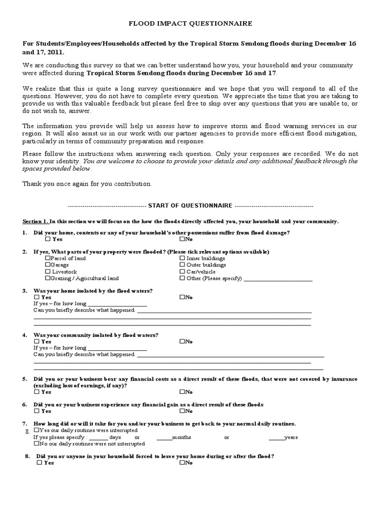 Flood Impact Questionnaire - Revised | PDF | Flood | Questionnaire