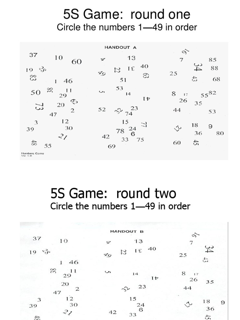 5S Game: Round One: Circle The Numbers 1 | PDF