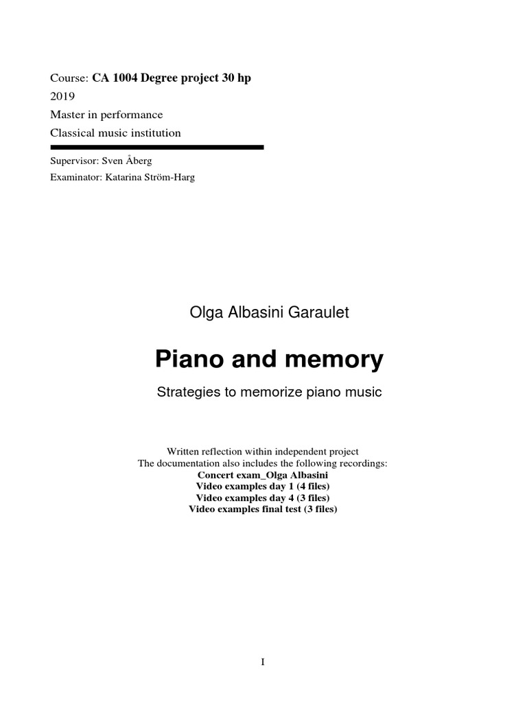 Piano and Memory. Strategies To Memorize Piano Music | PDF | Memory ...