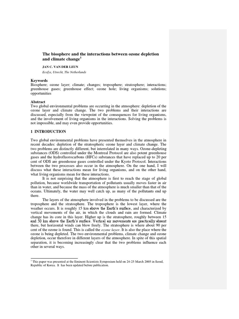 Sample Paper by Jan Van Der Leun - 2 | PDF | Ozone Depletion ...