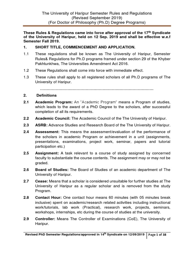 Semester Rules Regulations PHD Programs UOH | PDF | Doctor Of ...