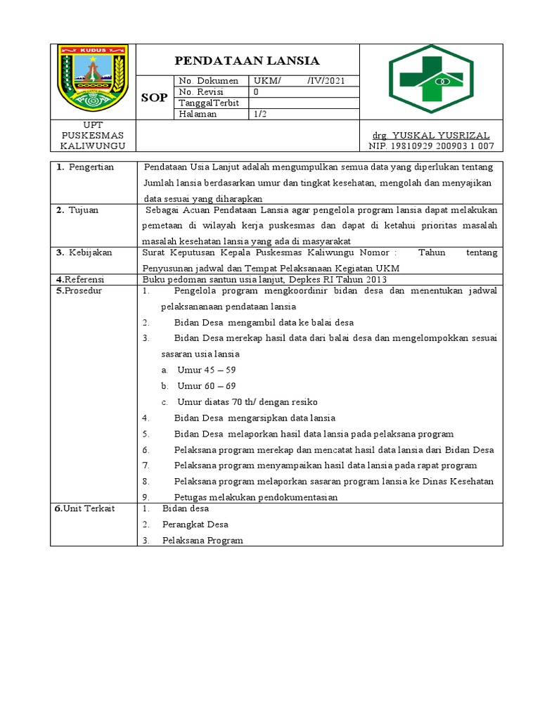 Sop Pendataan Lansia | PDF