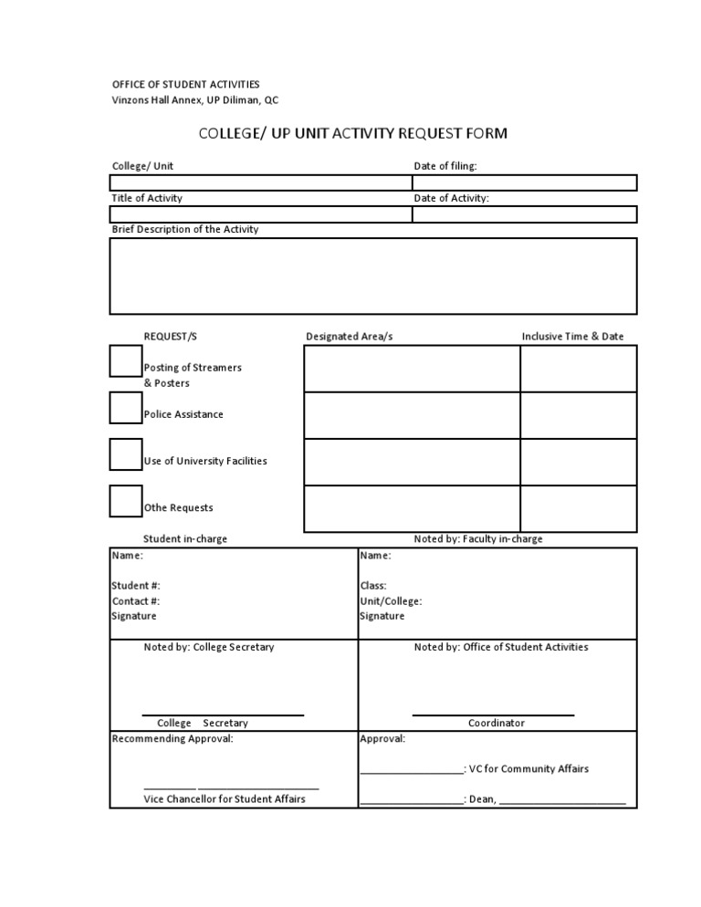 College/ Up Unit Activity Request Form | PDF