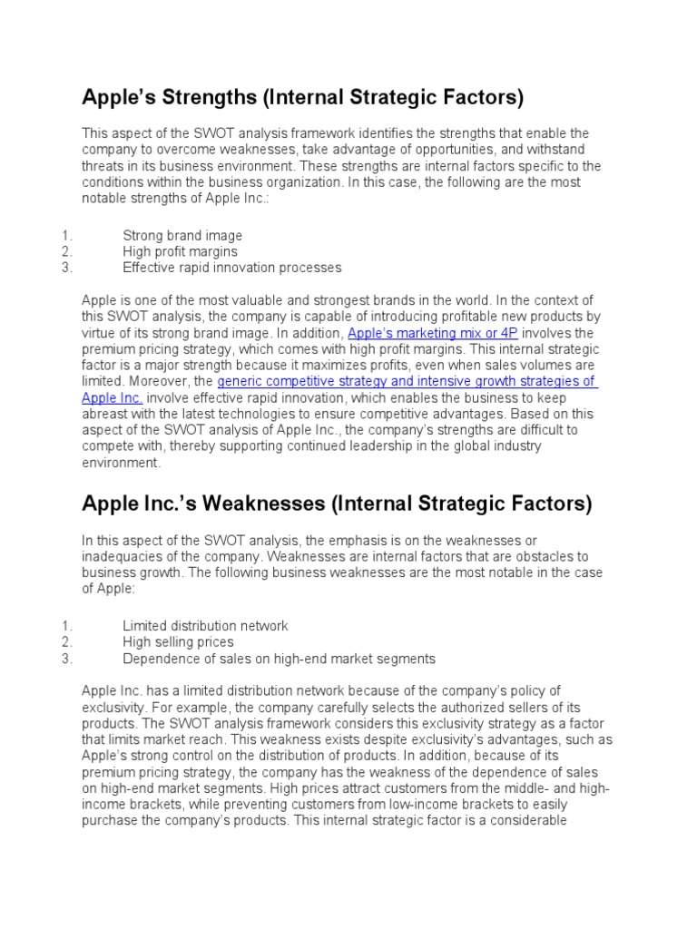 Apple's Strengths (Internal Strategic Factors) | PDF | Swot Analysis ...