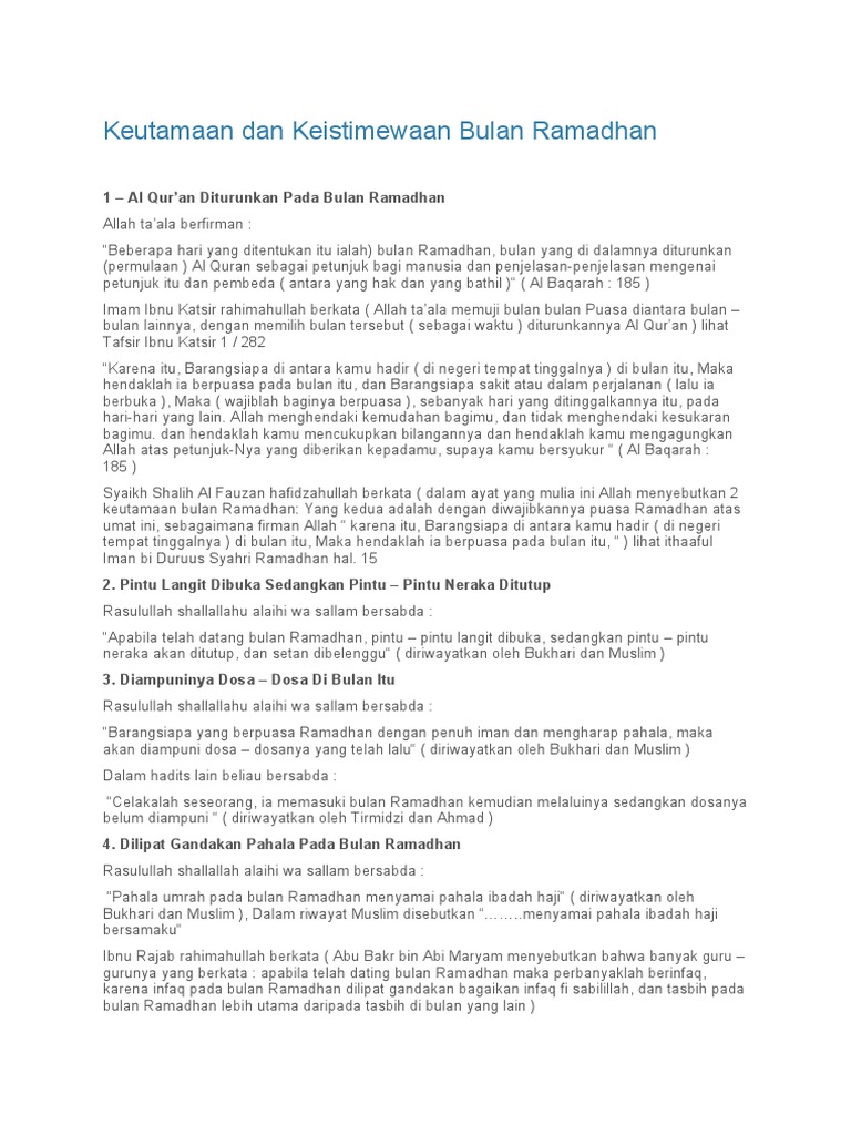 Keutamaan Dan Keistimewaan Bulan Ramadhan | PDF