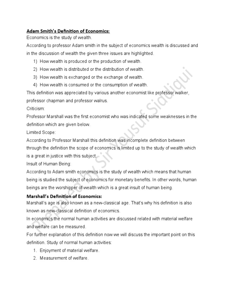 Chapter#1 Definitions of Economics | PDF | Wealth | Resource