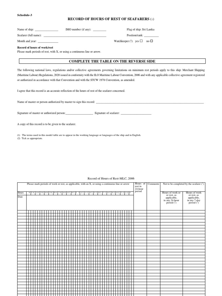 MLC 2006 Seafarers' Rest Hours Record | PDF | International Labour ...