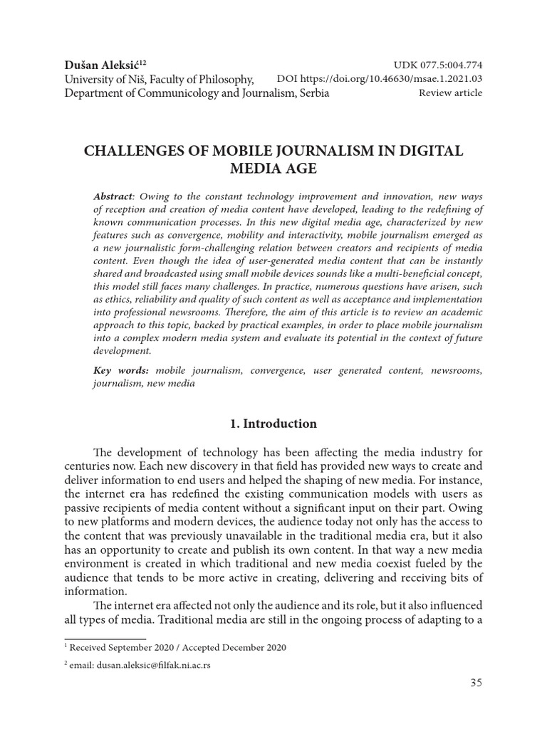 Challenges of Mobile Journalism | PDF | New Media | Mass Media