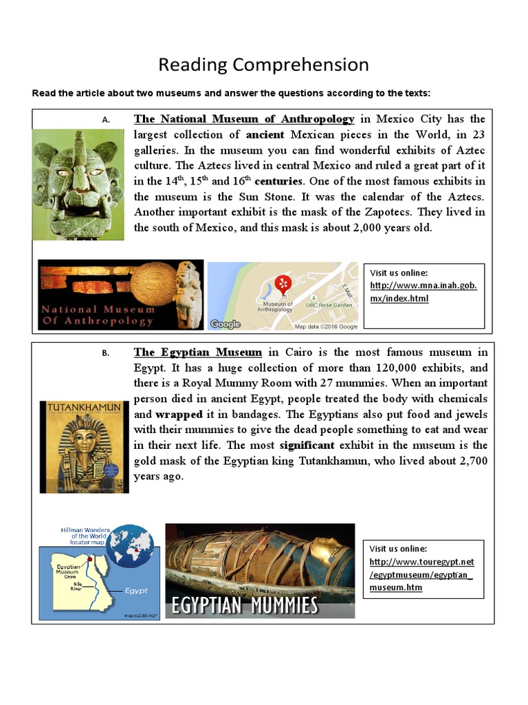 Reading Comprehension: The National Museum of Anthropology in Mexico ...