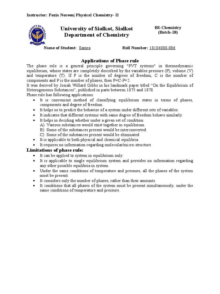 Applications of Phase Rule. | PDF