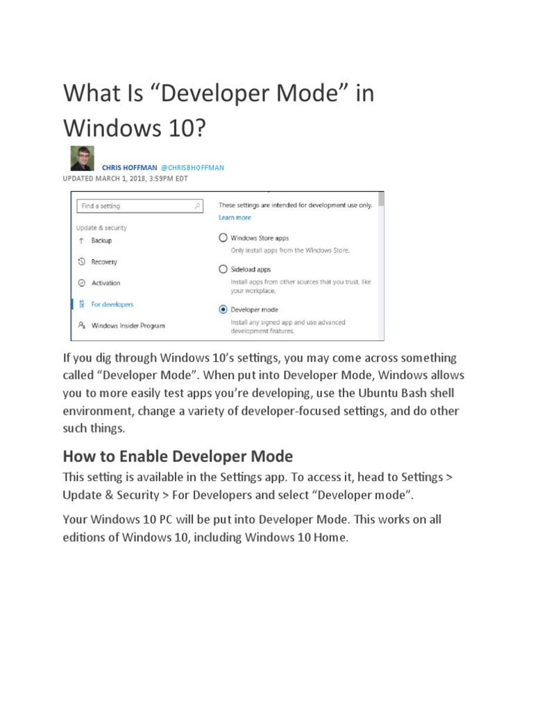 What Is "Developer Mode" in Windows 10? | PDF | Windows 10 | Microsoft ...