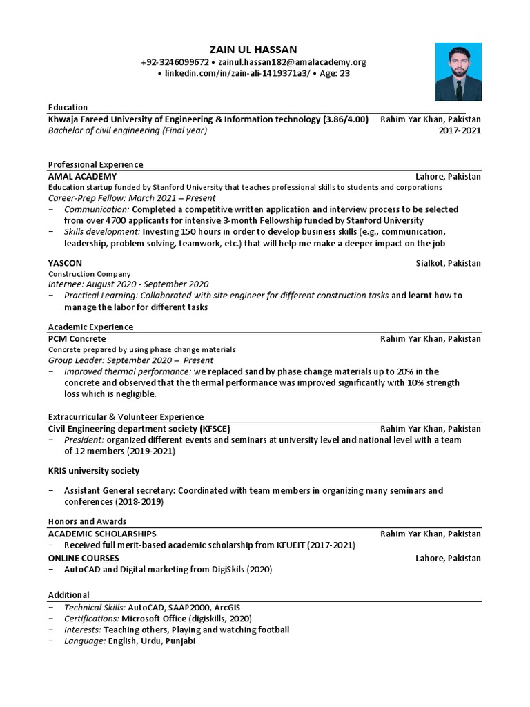 ZAIN UL HASSAN-Resume Updated | PDF | Pakistan | Human Nature