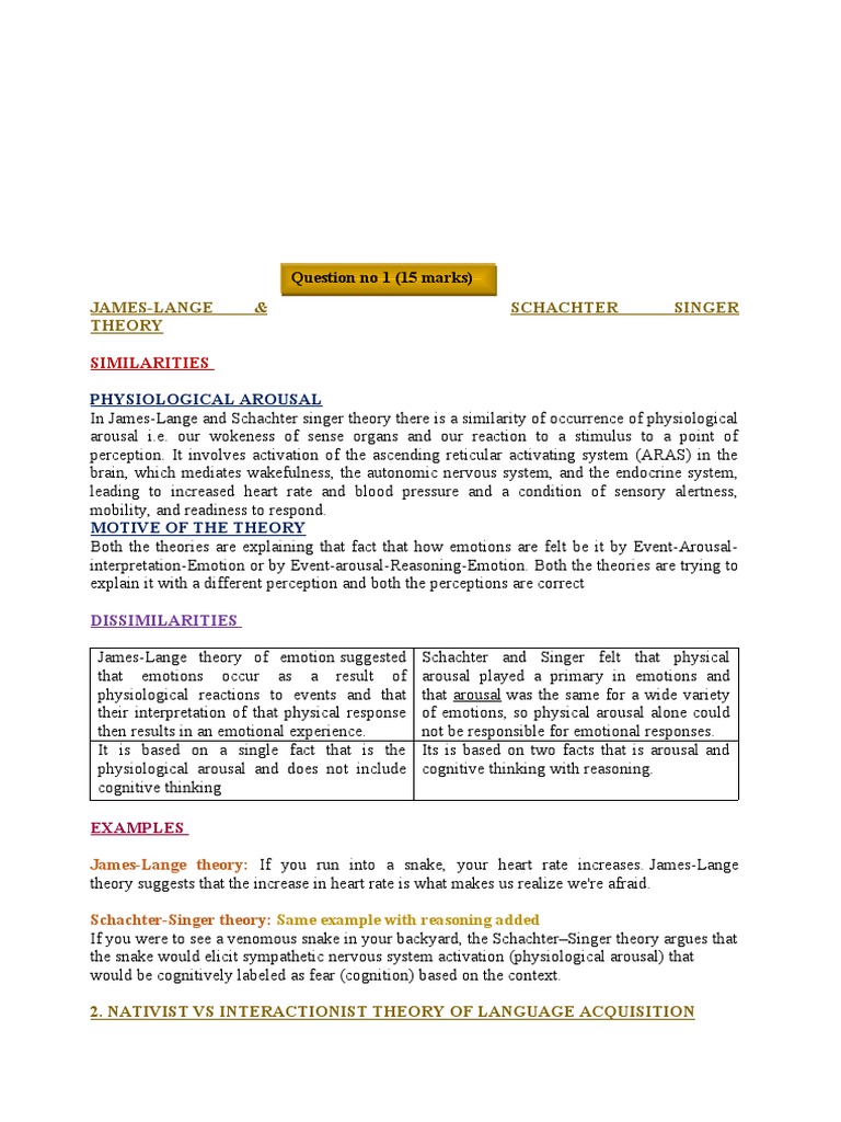 James-Lange & Schachter Singer Theory: Similarities | PDF | Motivation ...